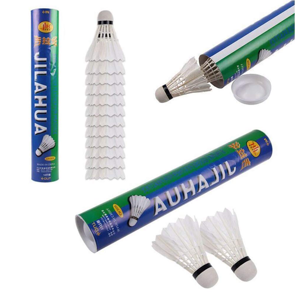 Biuzi Badminton Balls, 12Pcs White Goose Feather Badminton Ball Shuttlecocks Sport Training Game