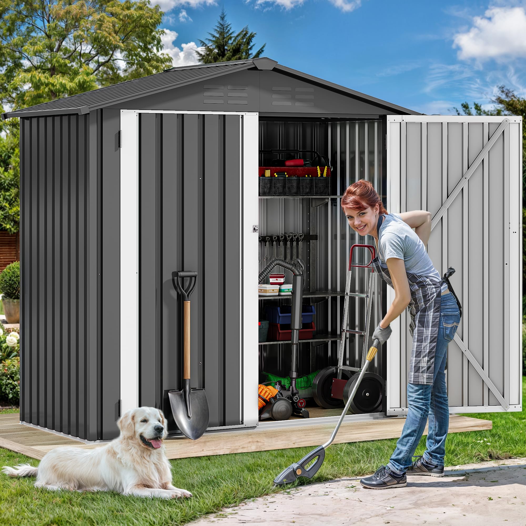 DWVO 6x4ft Metal Outdoor Storage Shed, Waterproof Tool Shed Heavy-Duty Storage Unit with Lockable Door and Vents, Ideal for Bicycles, Tools, Lawnmowers, Backyards, Patios, Lawns - Dark Gray
