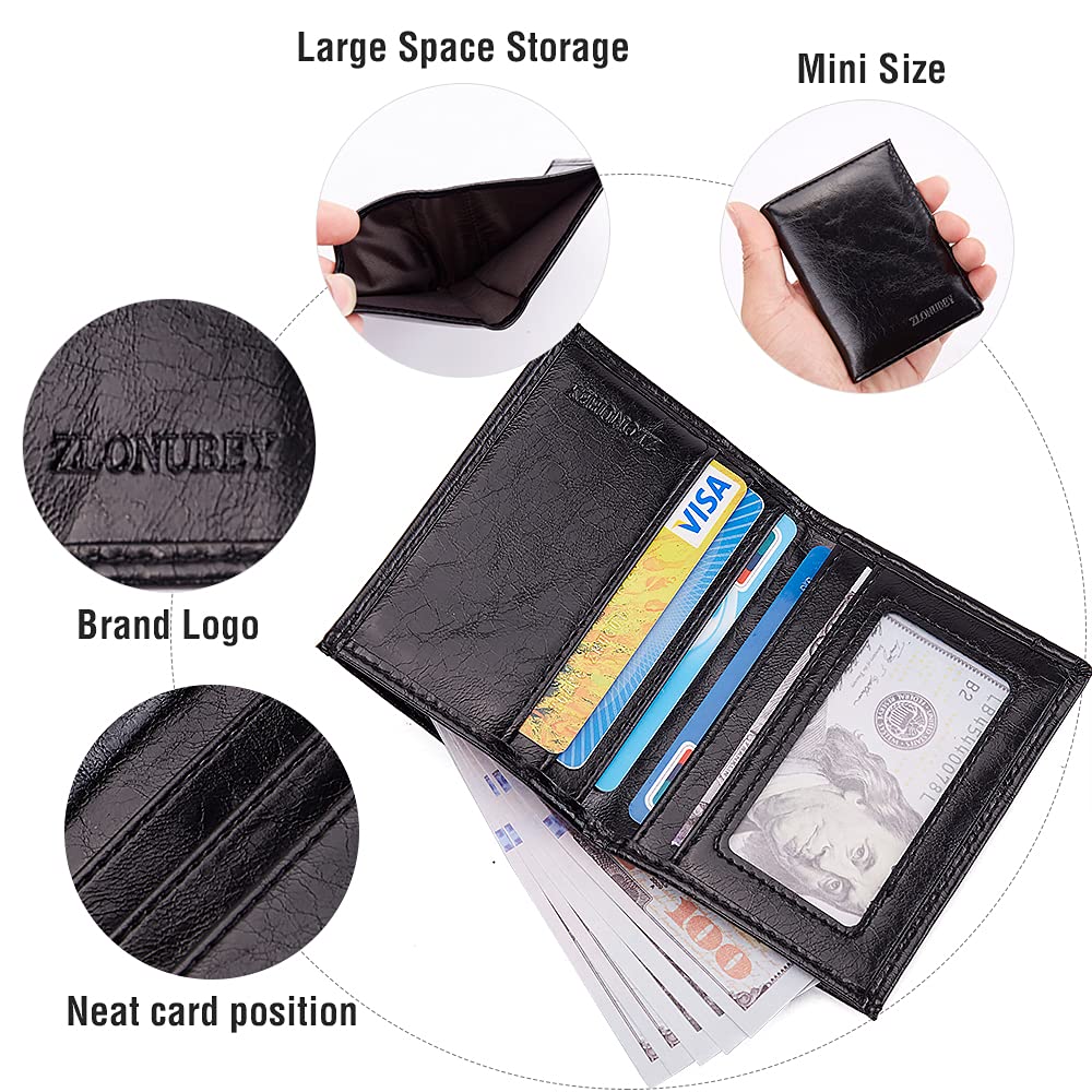 ZLONUBEY Wallets for Mens RFID Protection Leather Slim Small Womens Wallet Business Card Holders (Black)