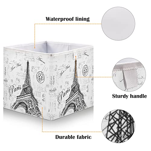 Kigai Paris Eiffel Tower Rectangular Storage Bins - 15.8 x 10.6 x 7 in Large Foldable Rectangular Organizer Storage Basket for Home Office, Nursery, Shelf, Closet