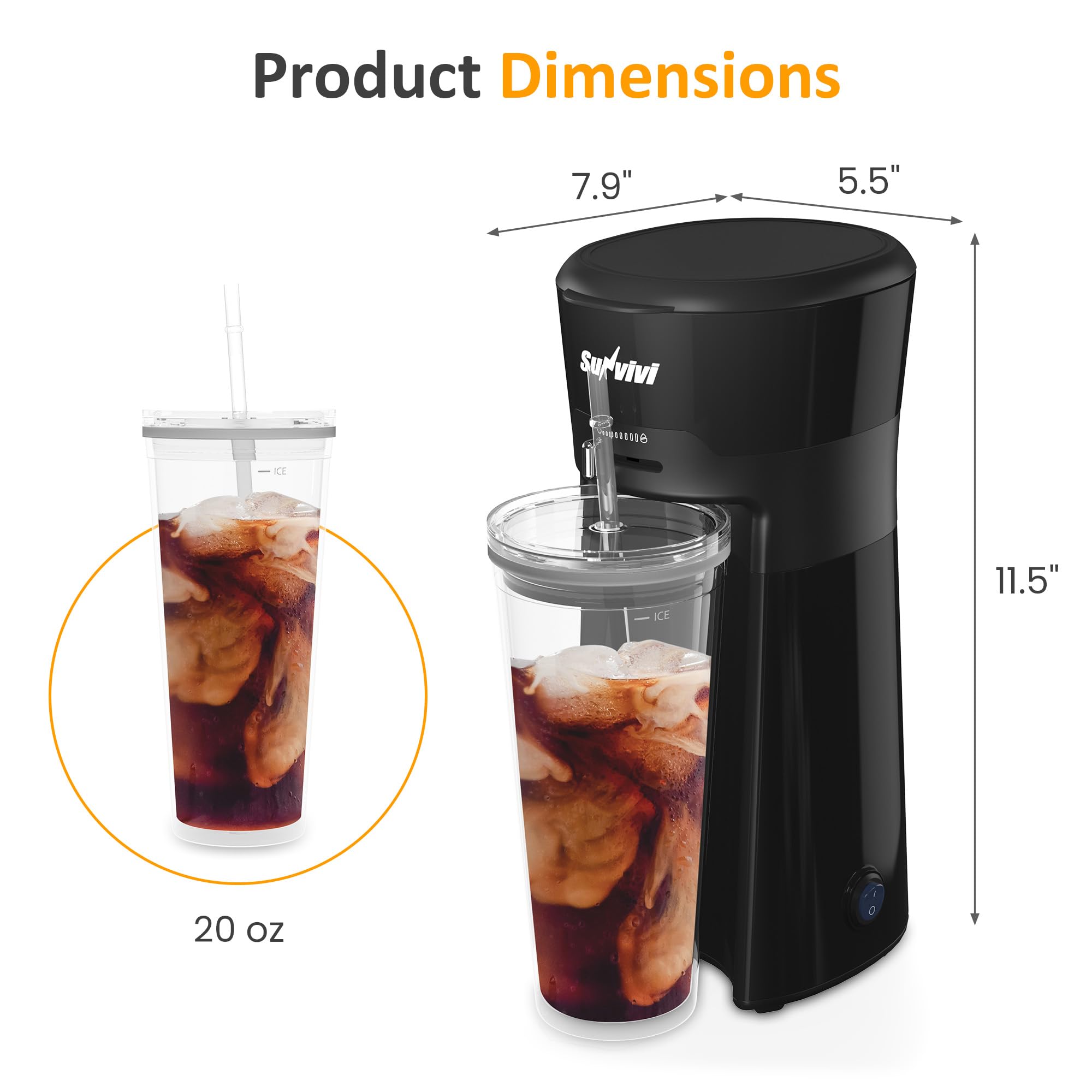 Sunvivi Iced Tea Maker with 2.5-Quart Pitcher, Iced Coffee Brewing Maker for Ground Coffee, Tea Bags, Loose Leaf Tea, 7 Cups Coffee Machines for Home, Strength Control for Flavor, Black