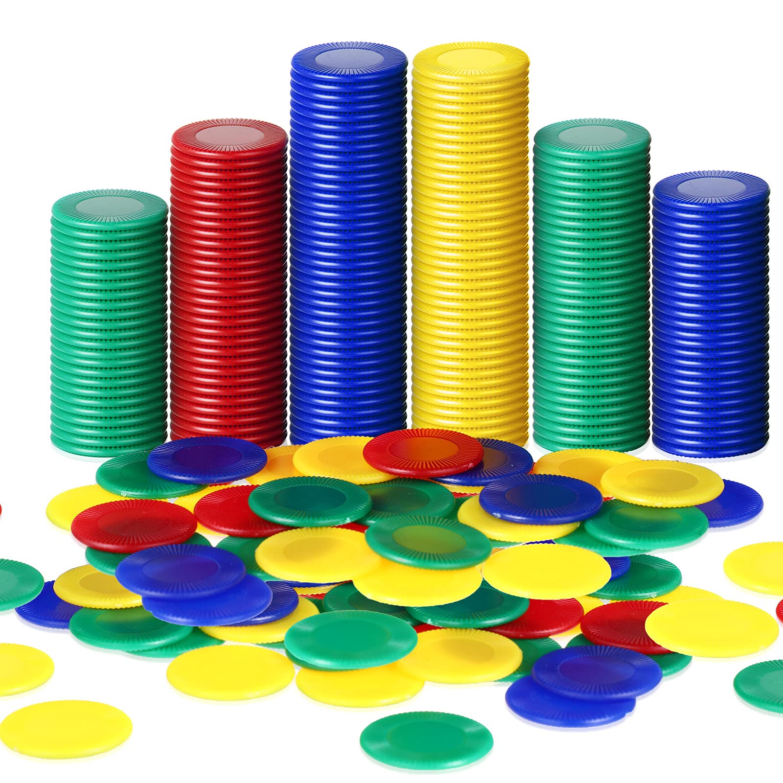 Skylety 400 Pieces Plastic Poker Chips Game Chips 4 Colors Counter Card for Kids Game Playing Learning Math Counting Bingo Game Blank Chips Card for Kids Reward, 0.86 Inch (Red, Blue, Green, Yellow)