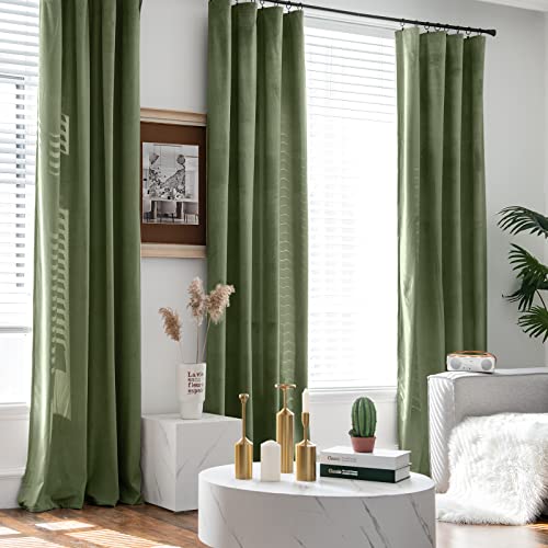 COLLACT Sage Green Velvet Curtains 96 Inches Long Blackout Curtains for Bedroom Living Room Darkening Thermal Insulated Rod Pocket Luxury Soft Window Drapes 2 Panels
