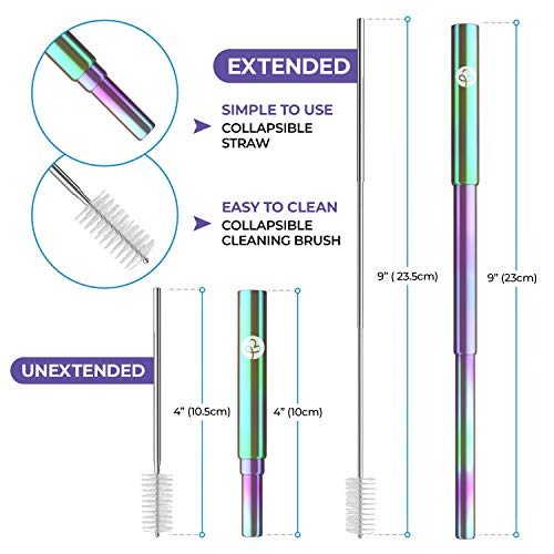 Conscious Kitchenware Reusable Metal Straws With Case - Portable And Collapsible Drinking Straw. Telescopic Stainless Steel Straw with Aluminium Travel Case and Cleaning Brush (Rose Gold)