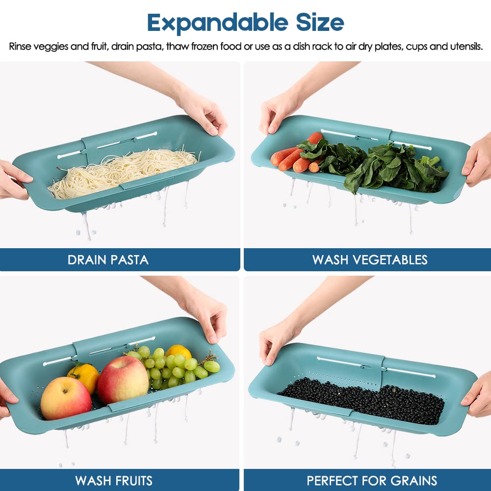 Collapsible Colander Kitchen Extendable Strainer Fruits Vegetables Noodle Pasta Food Drain Basket Space-Saver Portable Drainer Over Sink(1, 2#White)