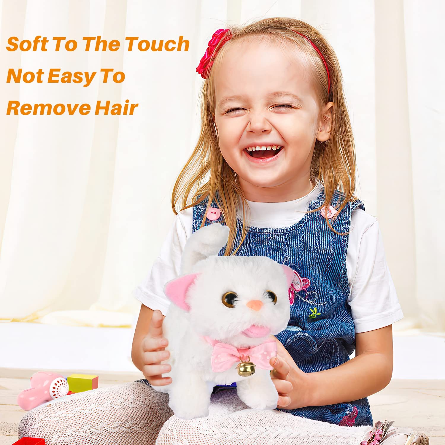 WorWoder Plush Electronic Interactive Cats That Move and Meow Walking Lifelike Interactive Toy Robot Kitten Pet Cute Stuffed Kitten for Girls Kids (White)