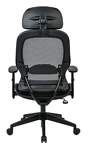 SPACE Seating Professional AirGrid Dark Back and Padded Black Eco Leather Seat, 2-to-1 Synchro Tilt Control, Adjustable Arms and Tilt Tension with Nylon Base Executives Chair with Adjustable Headrest