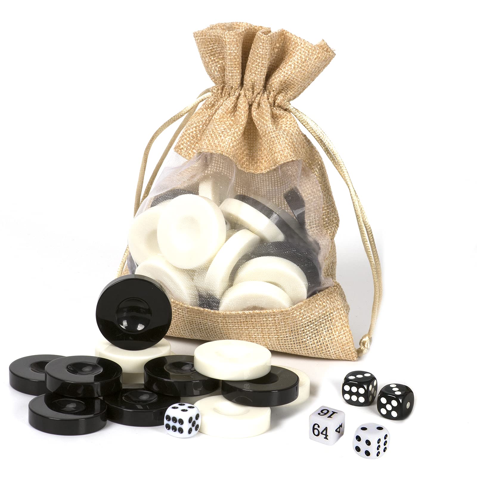 ZOOCEN Classic Checkers Game Set with Drawstring Cloth Storage Bag (30pcs Coffee Color)
