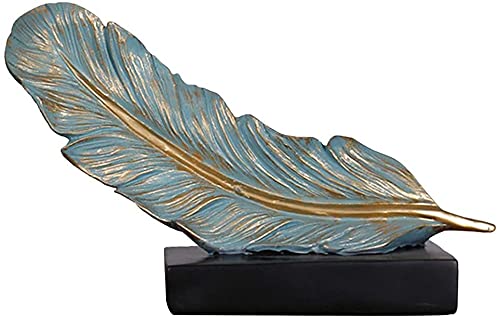 Resin Feather Sculpture Art Statue Feather Figurines Abstract Home Decoration for Wedding Party Bedroom Living Room Garden Office - Blue S
