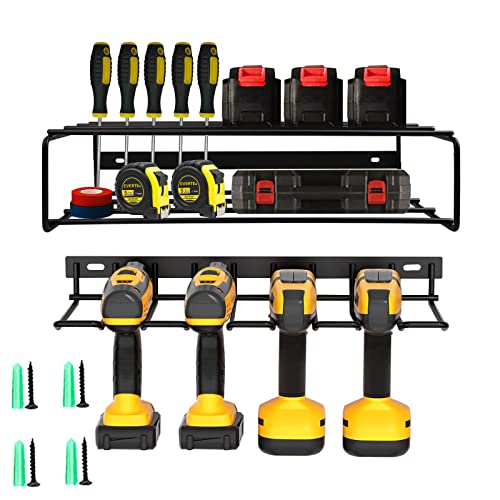 Power Tool Organizer Storage Rack, Drill Holder Wall Mount 3 Layers Heavy Duty Cordless Drill Storage Rack,Hold 4 Drills Heavy Duty Metal Drill Charging Station for Garage Workshop Shed Tool Chest