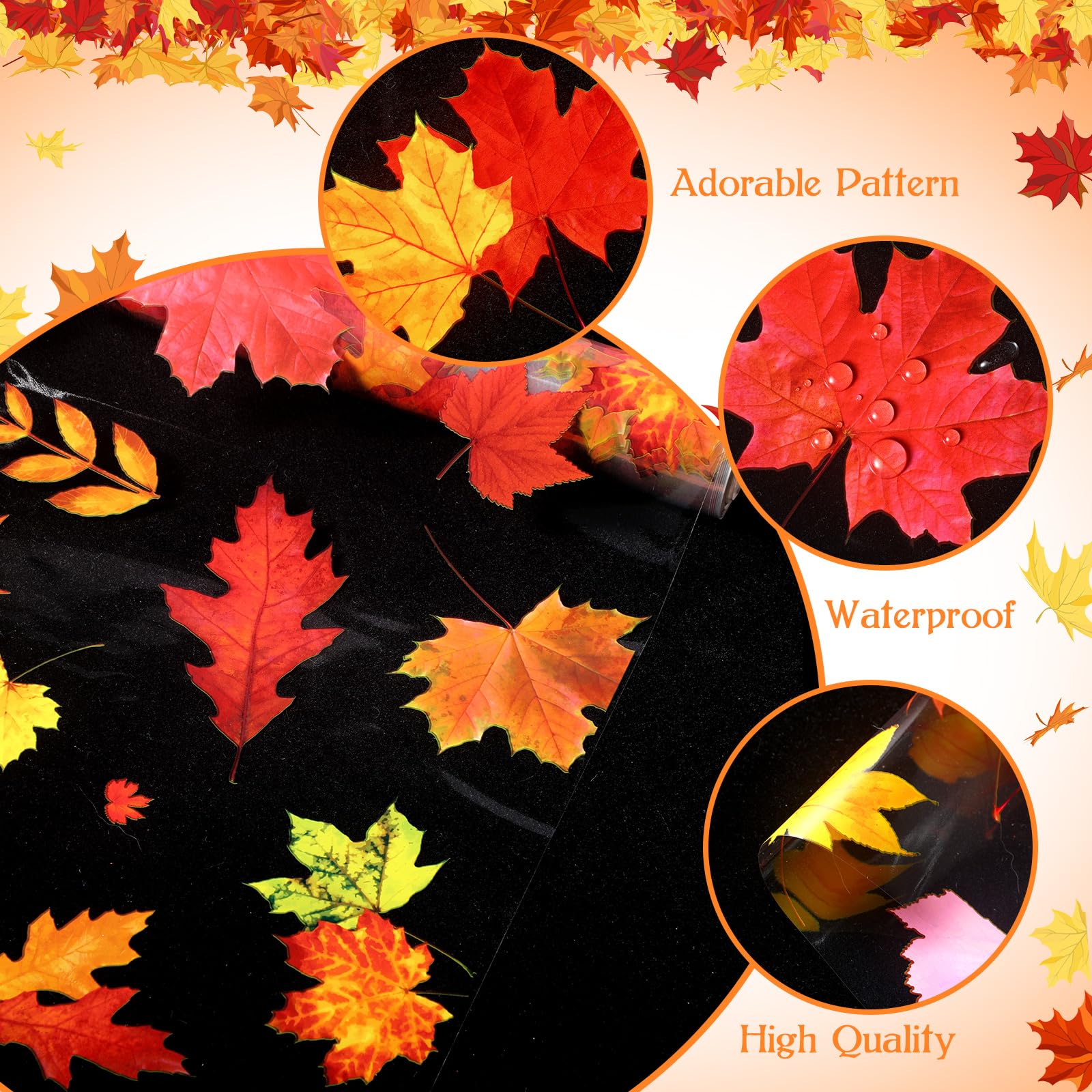Fall Cellophane Wrapping Paper 100 ft x 16 Inch 2.5 Mil Thick Cello Wrap Roll Crystal Clear Autumn Theme Paper Wrapper Fall Color Maple Leaf Cellophane Gift Wrap for Treat Small Basket Craft Flowers