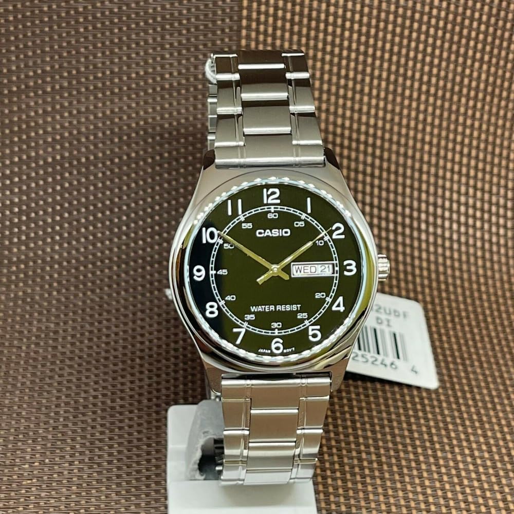 Casio MTP-V006D-1B2 Men's Stainless Steel Easy Reader Black Dial Day Date Analog Dress Watch