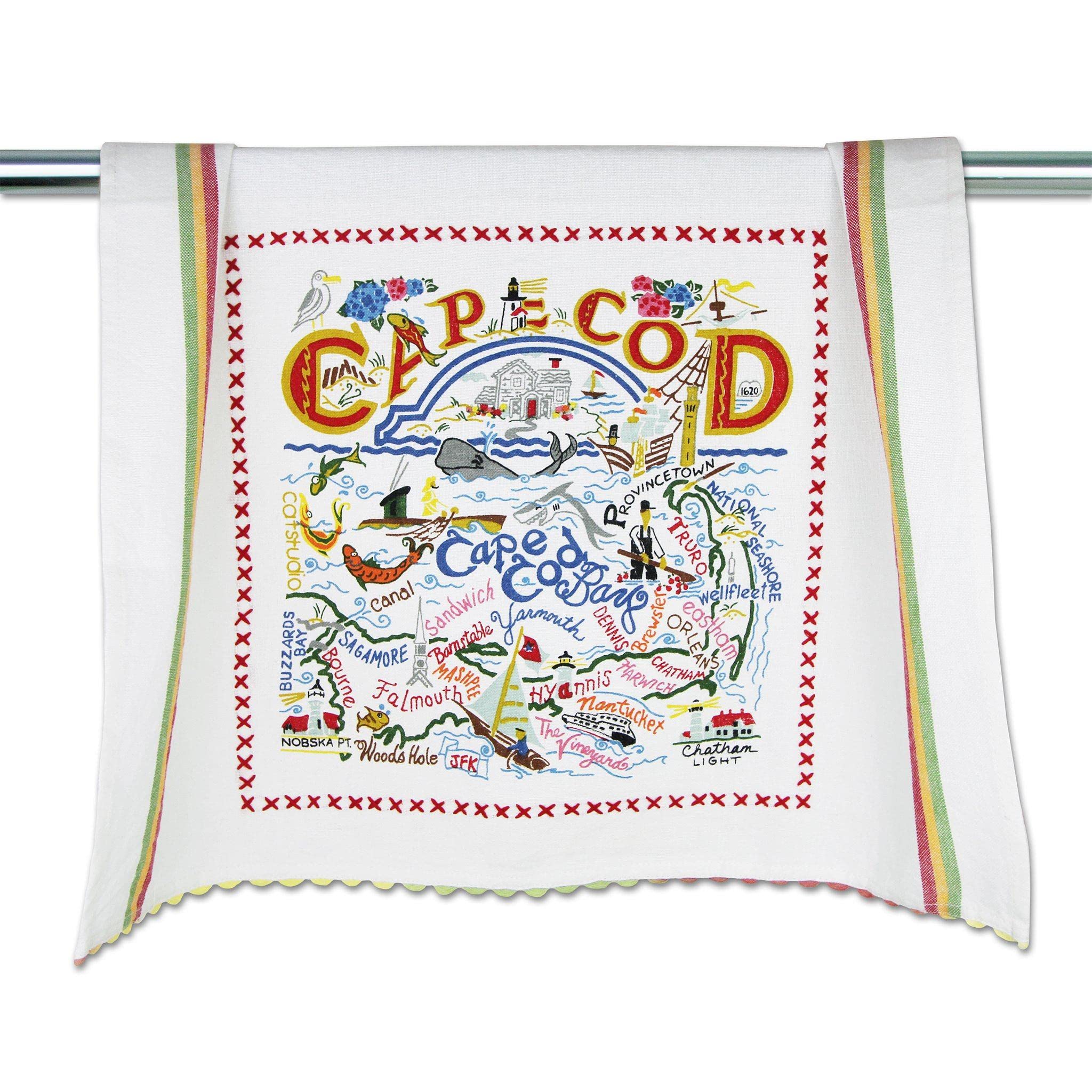 Catstudio Cape Cod Dish Towel - U.S. City Souvenir Kitchen and Hand Towel with Original Artwork - Perfect Tea Towel for Massachusetts Lovers, Travel Souvenir