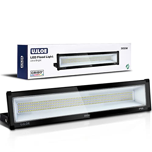 UJLOE 300W LED Flood Lights Outdoor, IP66 Waterproof, 33000LM, 100V-120V, Super Bright Outdoor Security Lights, 6000K Daylight White, Floodlights for Backyard, Garage, Garden, Lawn