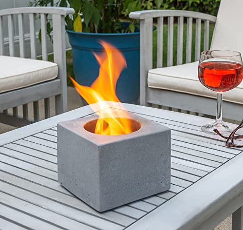 Concrete Encounter Concrete Square Tabletop Indoor fire Bowl fire Pit, The Fire Pot., SM-S, Gray, 5In x 5In x 4In