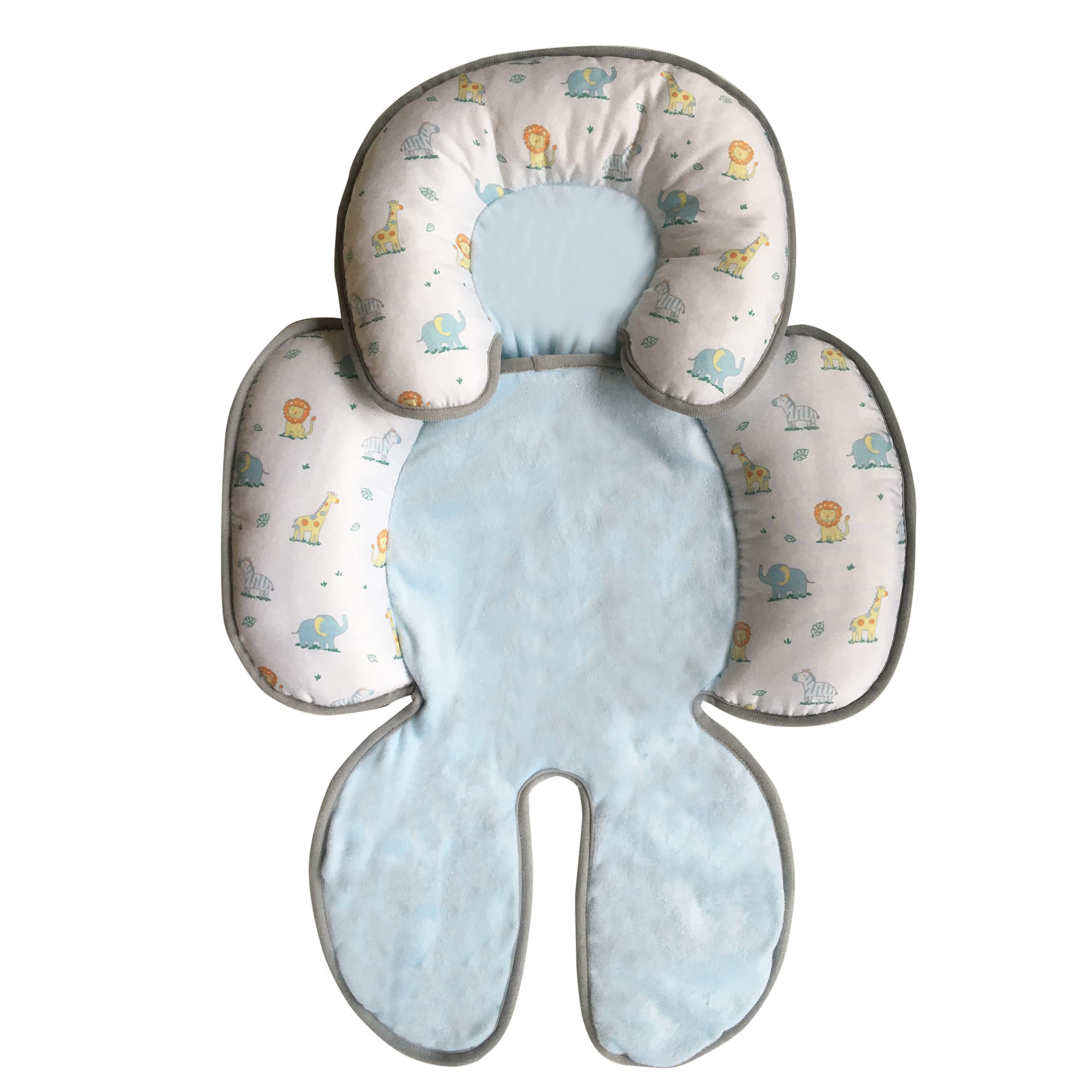 Little Me Baby's Full Body Support Pillow, Newborn Infant Head, Back, Neck, and Legs Protection for Car Seat, Stroller, Booster Seat - Safari Animals, Blue