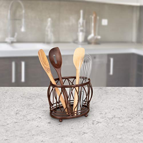 Spectrum Diversified Leaf Holder & Countertop Organizer Traditional Style Utensil Crock for Kitchen Organization & Storage, Cutlery & Flatware Caddy, Bronze