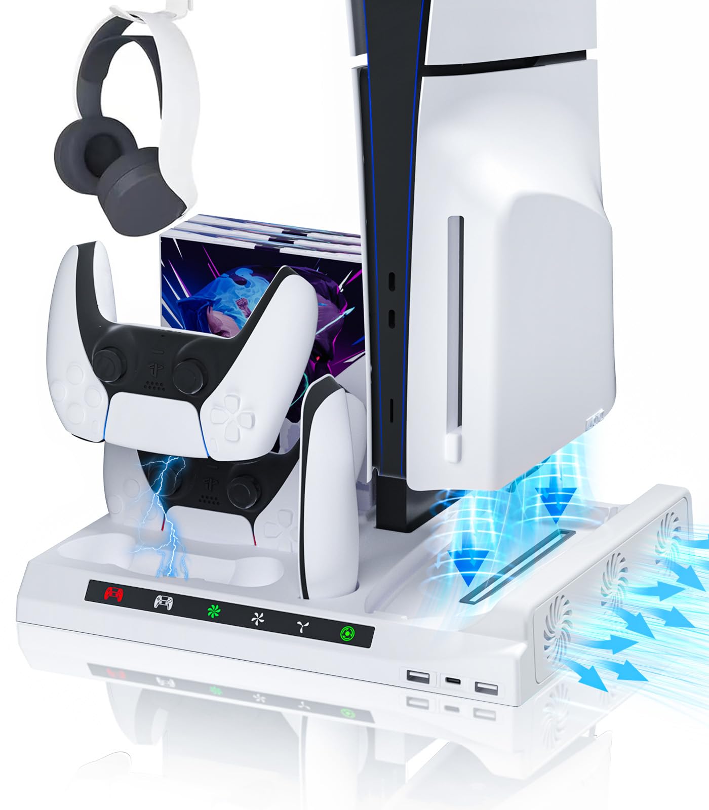 BGGUANG PS5 Slim Cooling StationοΌCharging ControllerοΌFeaturing Three Adjustable Cooling FanοΌCompatible with Disc&Digital Editions,It's Playstation 5 Slim Ideal Accessories (grey)