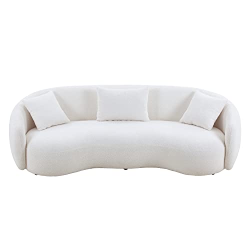 ERYE Modern 4 Seats Curved Sofa Oversized Teddy Fleece Boucle Sofa&Couch, Beautiful Freestanding Half-Moon Sofa Comfy Leisure Couch with 3 Big Pillows for Home Office Apartment Living Room