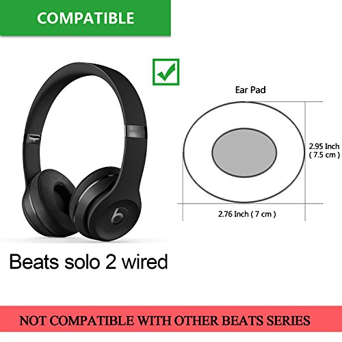 Solo 2 Wired Replacement Earpads - JARMOR Protein Leather & Memory Foam Ear Cushion Pads for Beats Solo2 Wired On-Ear Headphones by Dr. Dre ONLY (NOT FIT Solo 2.0/3.0 Wireless) - Black