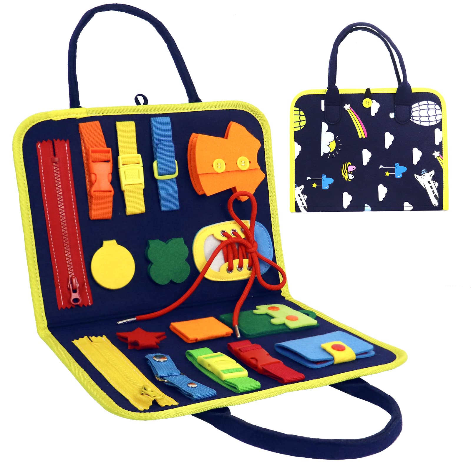 Rrwin Toddlers Busy Board for 1 2 3 4 Year Old Montessori Sensory Preschool Activities Educational Travel Toys Boys & Grils Gifts Learning Basic Dress Skills