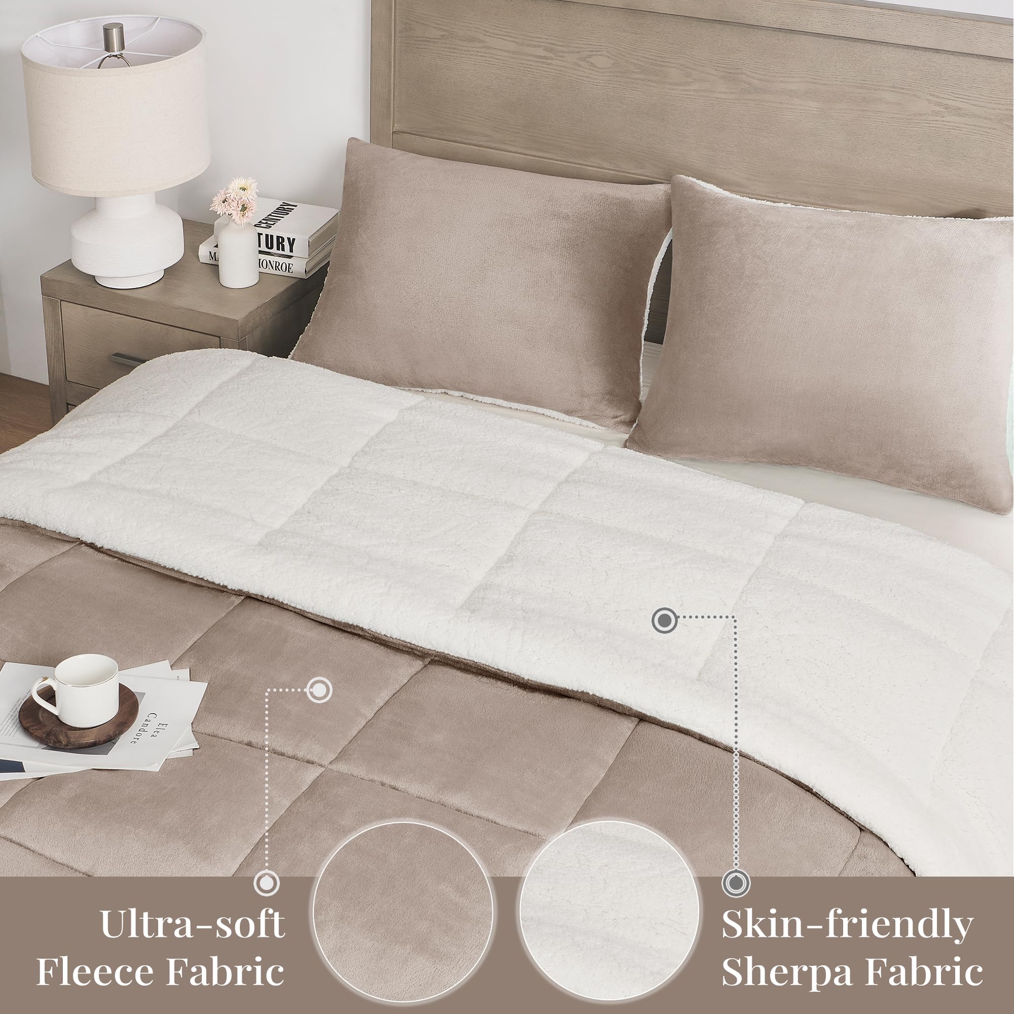 Basic Beyond Twin Comforter Set - Micromink Fleece Sherpa Comforter for Twin Bed, Soft and Warm Twin Bedding Comforter Set for Girls and Boys in Winter, Sand, 64"x88"