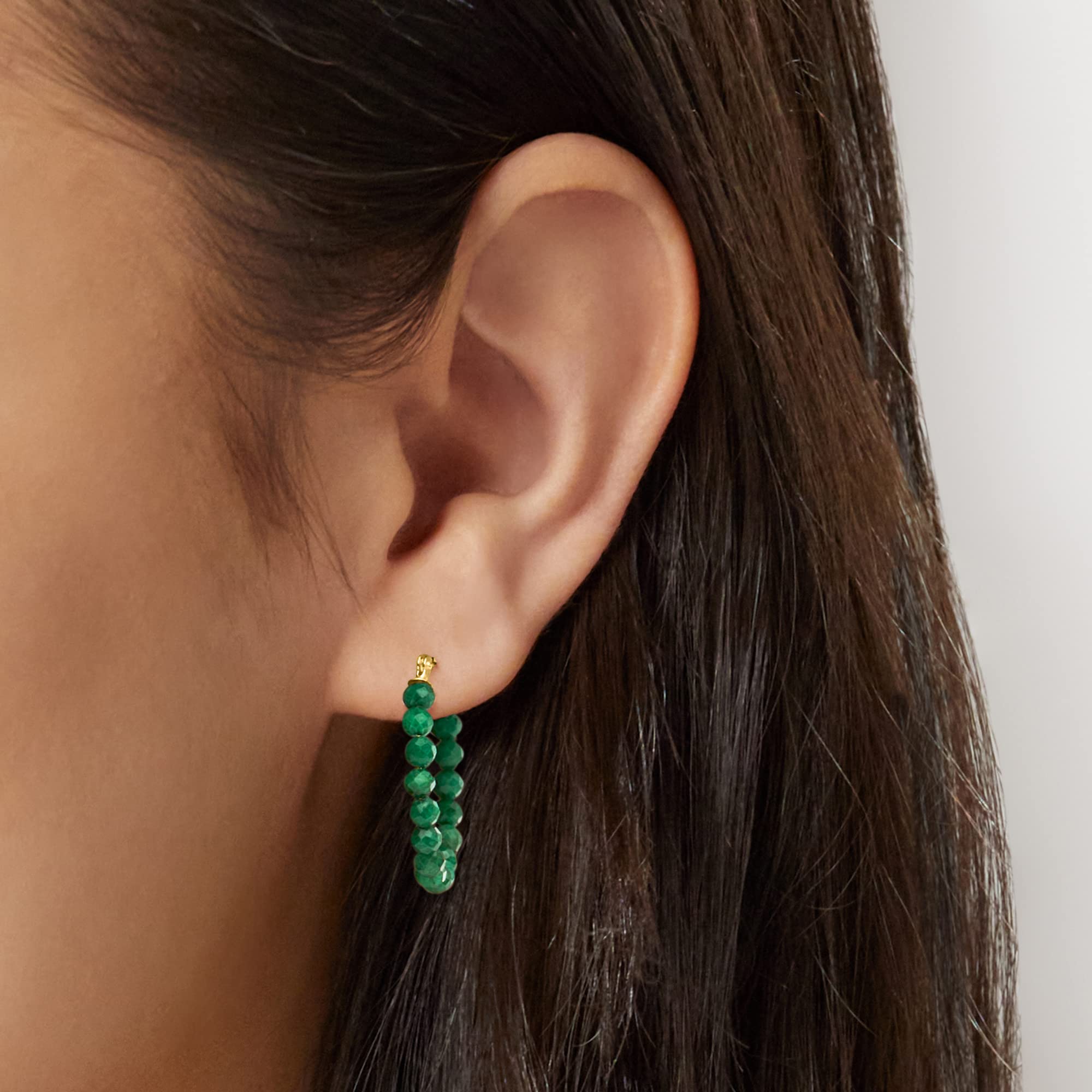 Canaria 5.00 ct. t.w. Emerald Bead Hoop Earrings in 10kt Yellow Gold