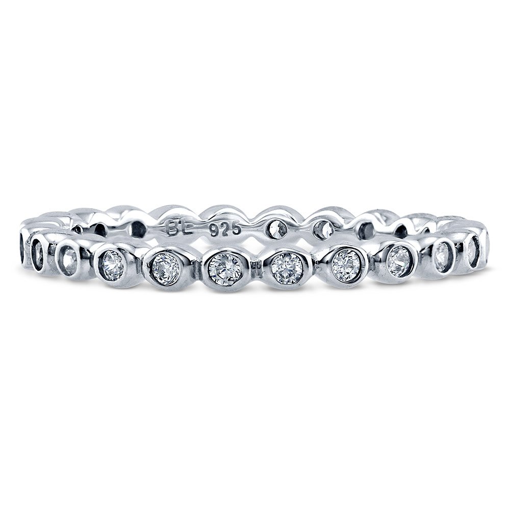 BERRICLE Sterling Silver Bubble Wedding Rings Bezel Set Cubic Zirconia CZ Eternity Ring for Women, Rhodium Plated Size 7