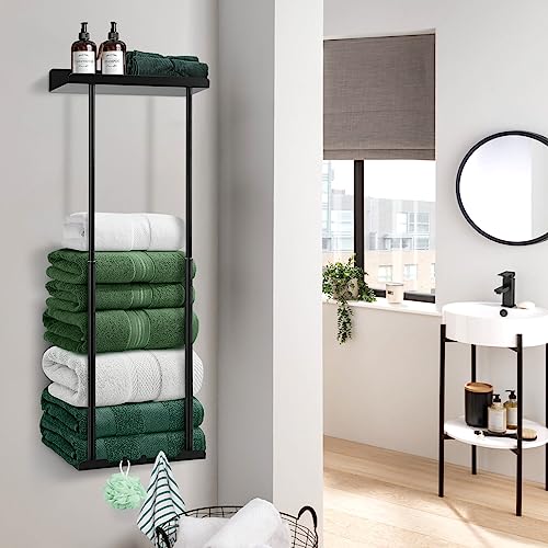 Hommtina Bathroom Towel Storage Black Towel Holder Bathroom Decor Aesthetic Towel Racks for Bathroom Bath Towel Storage for Rolled Towels Organizer