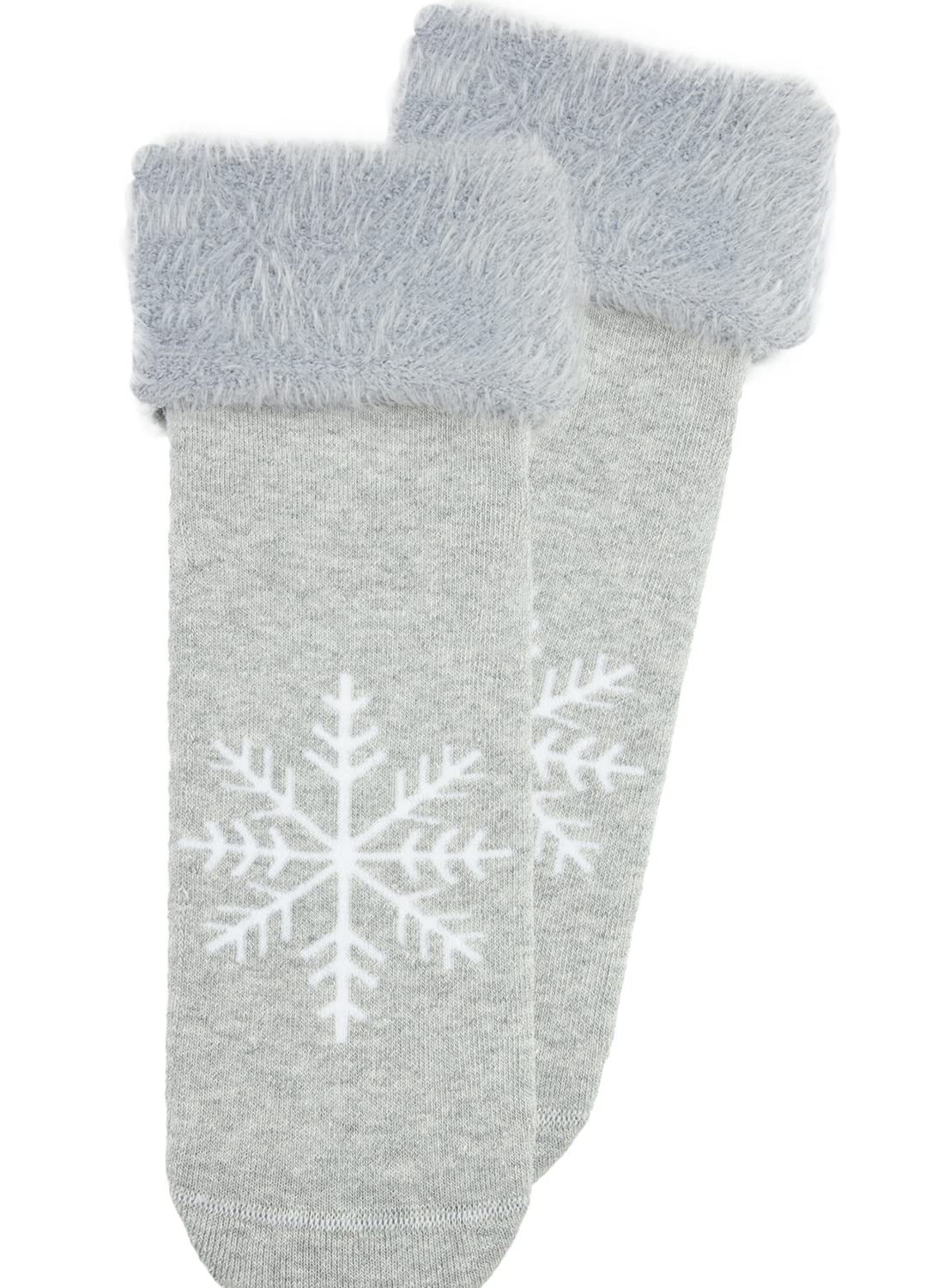 BROSS Snowflake Patterned Women's Socks I Christmas Socks I Women Terry Winter Socks I (Gray)