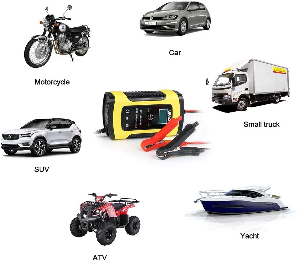 Car Battery Charger, 12V 6 Amp Intelligent Fully Automatic Battery Charger/Maintainer, with LCD Screen Display, Impulse Repair, 3 Stage Charging, Summer and Winter Mode- US Plug