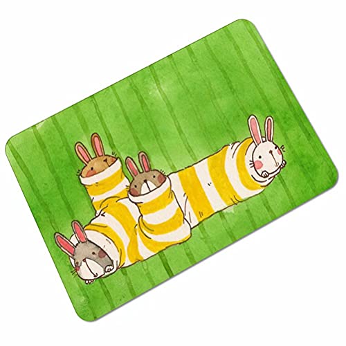 Rubber Door Mat 18 x 28 Inches Cute Rabbit Welcome Floor Mat Entry Doormat Absorbent Indoor Outdoor Rug for Home and Garden Entrance Patio Porch