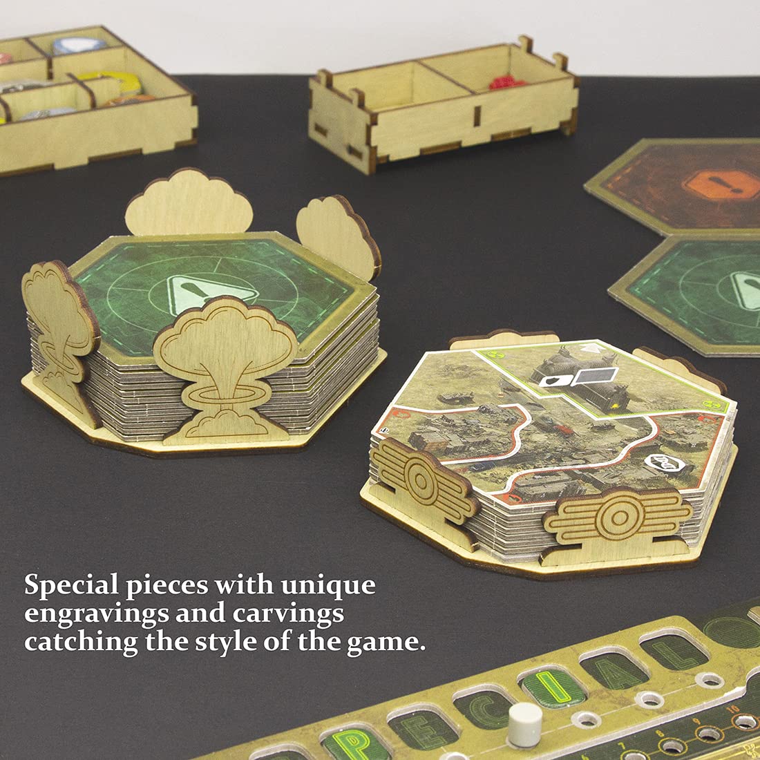 SMONEX Organizer Box Compatible with Fallout New California Board Game and Fallout Atomic Bonds Expansions - Insert Fits The Original Box - Board Game Organizer with Engraved Design