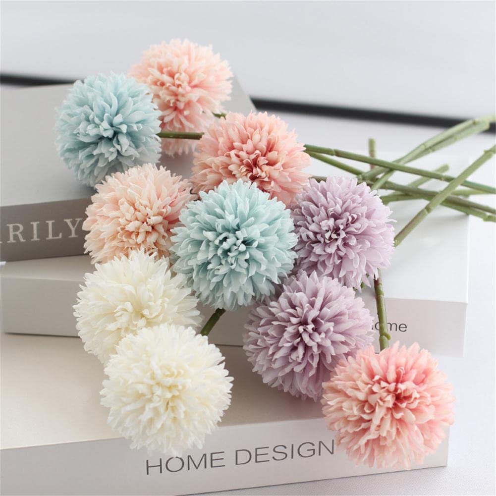 RUJIU 12 pcs Artificial Chrysanthemum Ball Flowers, Bride Wedding Bouquet Stem Plastic Hydrangea Silk Flower for Wedding Centerpieces Arrangements Party Home Table Flowers Garden Decor (Light Purple)