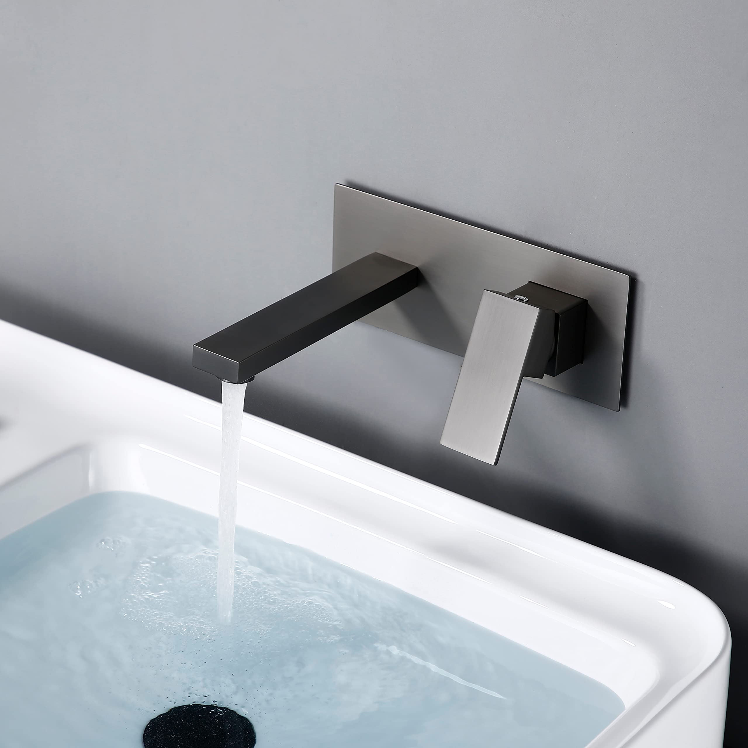 Mixer Taps Compatible with Bathroom Bath Brass Basin Faucet, Wall Mounted Mixer Tap, Hot and Cold Sink Bathroom Kitchen Brushed Grey Wall Mounted Bathroom Faucet Basin Taps ,Faucet