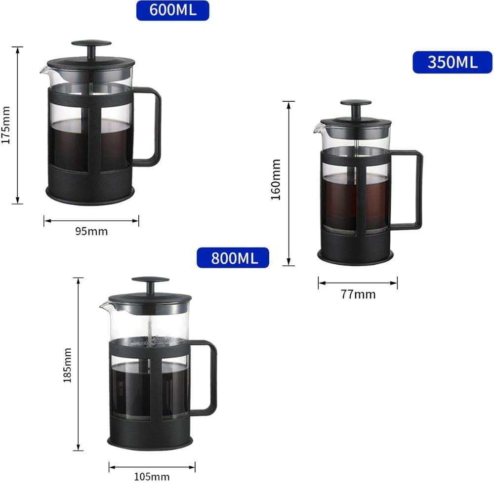 French Press Coffee Maker Espresso and Tea Maker with Triple Filters Stainless Steel Plunger and Heat Resistant Borosilicate Glass(350ml)