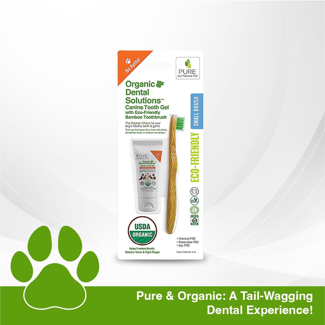 Pure and Natural Pet Organic Dental Solutions USDA Certified Organic Large Kit (.8 oz Canine Tooth Gel with Eco-Friendly Bamboo Toothbrush).