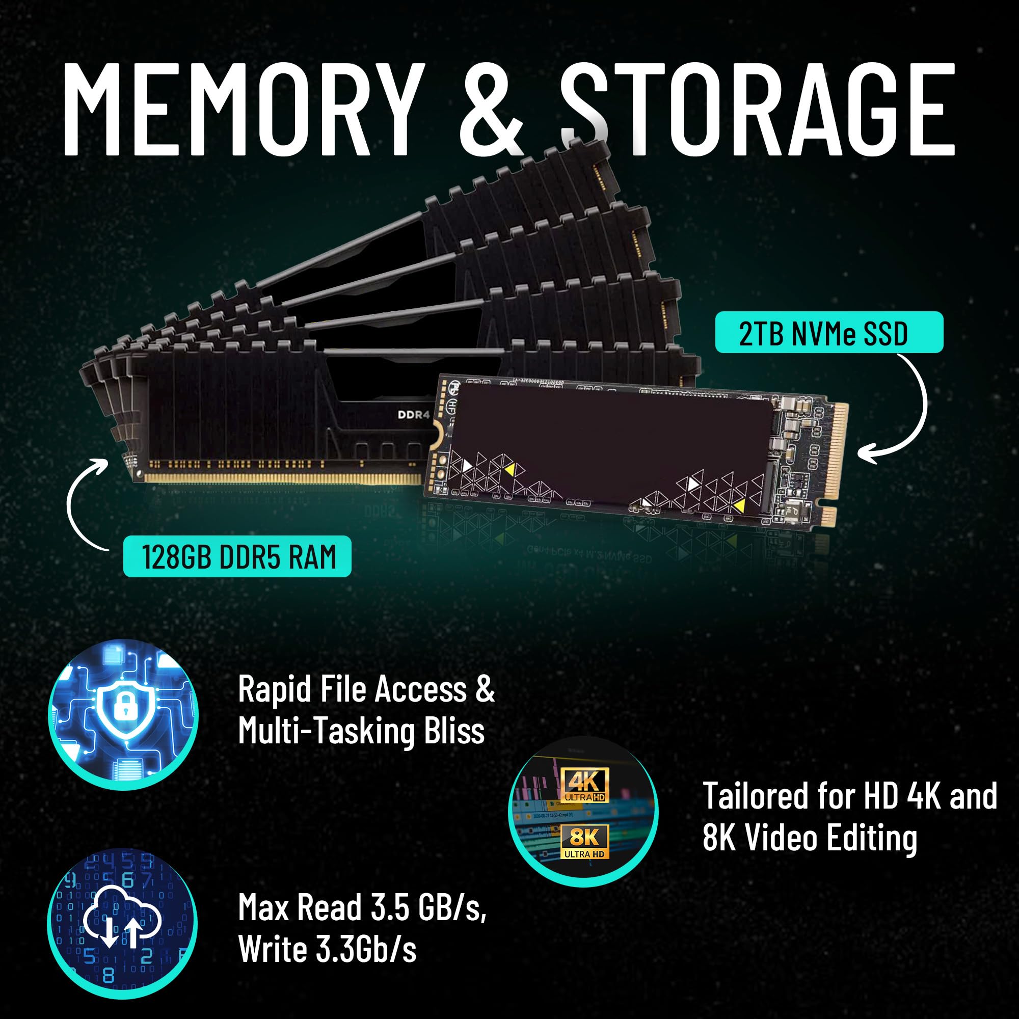 CPU Solutions Express Video Editing PC, CEV-8910-4K 8K 3D Video Editing Workstation - Intel i9-14900KF, 6.0GHz 24-Core, 128GB DDR5, 2TB NVMe SSD, Quadro RTX A4000, Windows 11 Pro Computer Tower