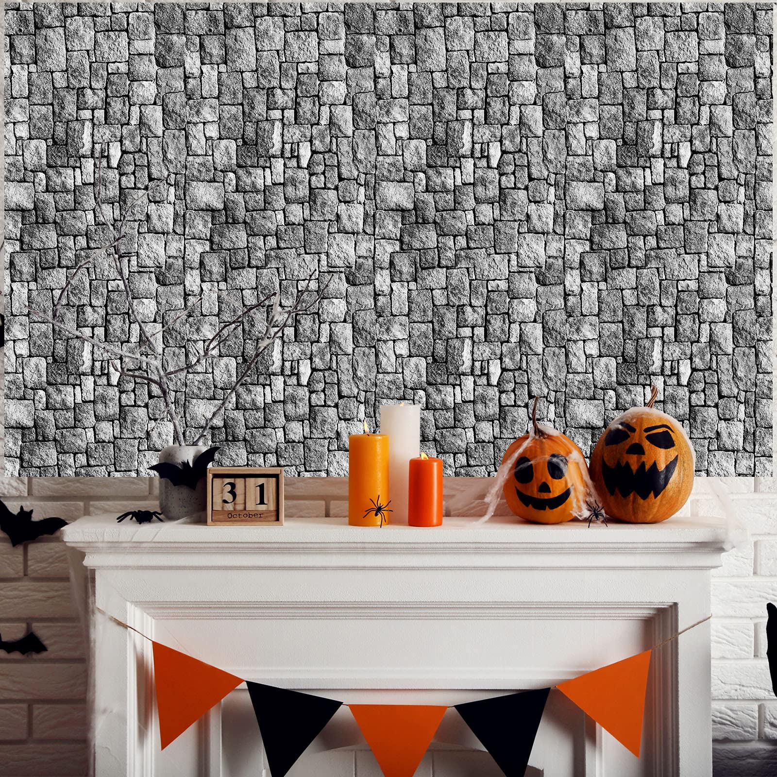 Irenare Stone Wall Tablecloths, Medieval Themed Party Decorations Supplies Disposable Plastic Brick Stone Tablecloth Castle Brick Wall Table Covers for Halloween Birthday Party Favors(3 Pack)