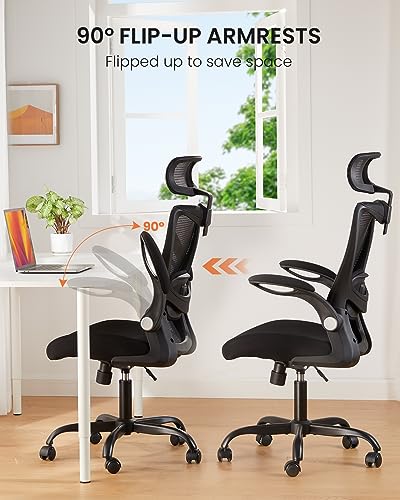 ErGear Office Chair, Desk Chair with Flip-Up Armrests, Ergonomic Office Chair with 2'' Adjustable Lumbar Support & Headrest, High Back Computer Chair Mesh Office Chair with Wheels for Home Office