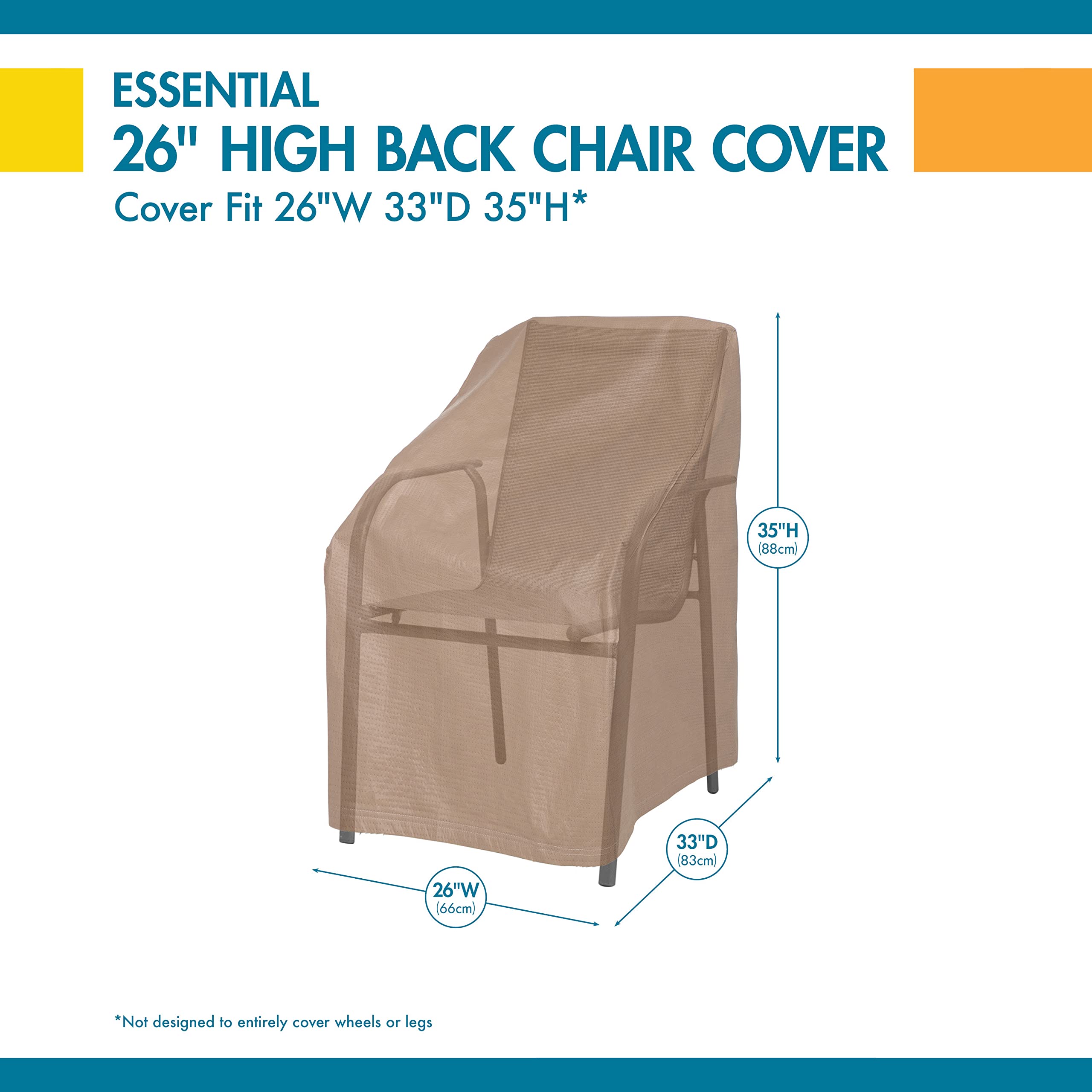 Duck Covers Essential Water-Resistant 26 Inch Patio High Back Chair Cover, stackable chair covers for outdoor furniture
