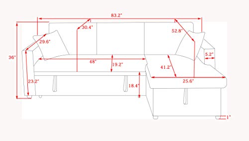 Kingway Sectional Sofa Bed with Storage Convertible Chaise Sofabed, 835336, Gray