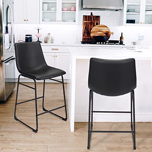 ErgoDesign Bar Stools Set of 2, 26 Inches Bar Stool with Back, Carbon Fiber Bar Chair with Metal Legs (Black)