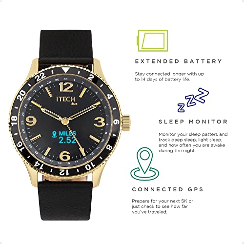 Itech Duo Smartwatch Fitness Tracker Step Counter Sleep Monitor Connected GPS Notifications for Women & Men up to 10 Day Battery Compatible w Android & iOS (Black), ITD3674G01I-D02