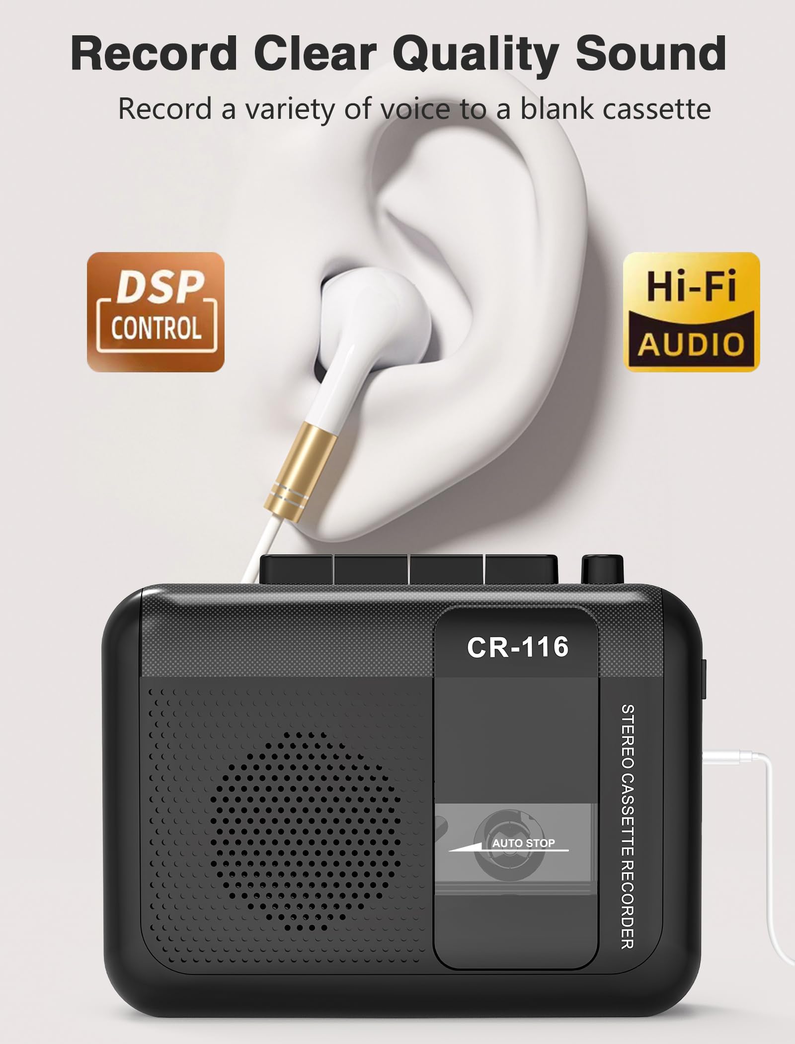 Cassette Player-Walkman Tape Recorder with Built-in Mic External Clear Speakers and Earphone Jack