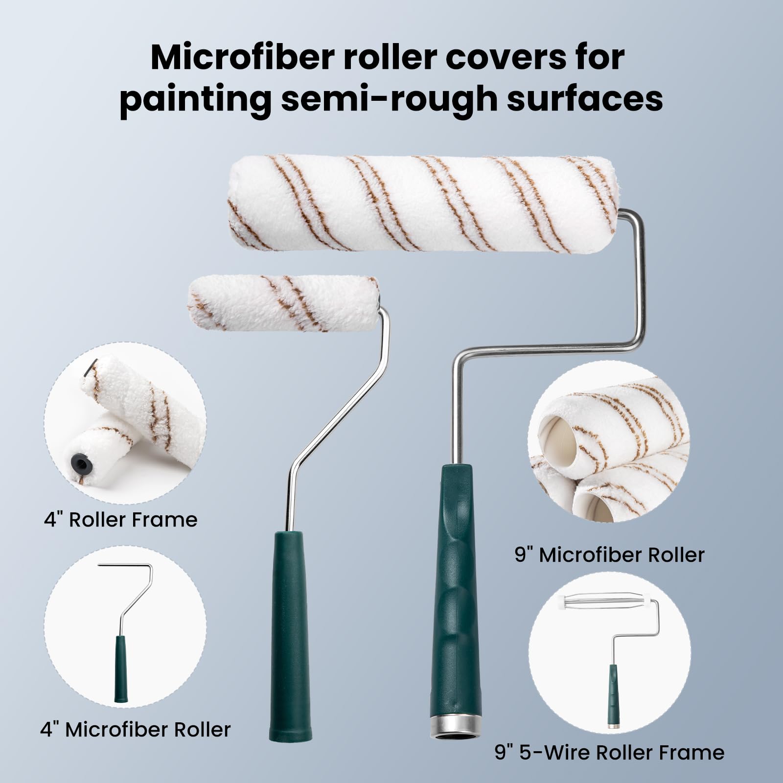Mister Rui Paint Roller Kit, 18 Pack Paint Roller Set, 4"9" Paint Rollers for Painting Walls, Paint Tray with Liners, Angled Paint Brush, Professional Painting Kit for Home Improvement