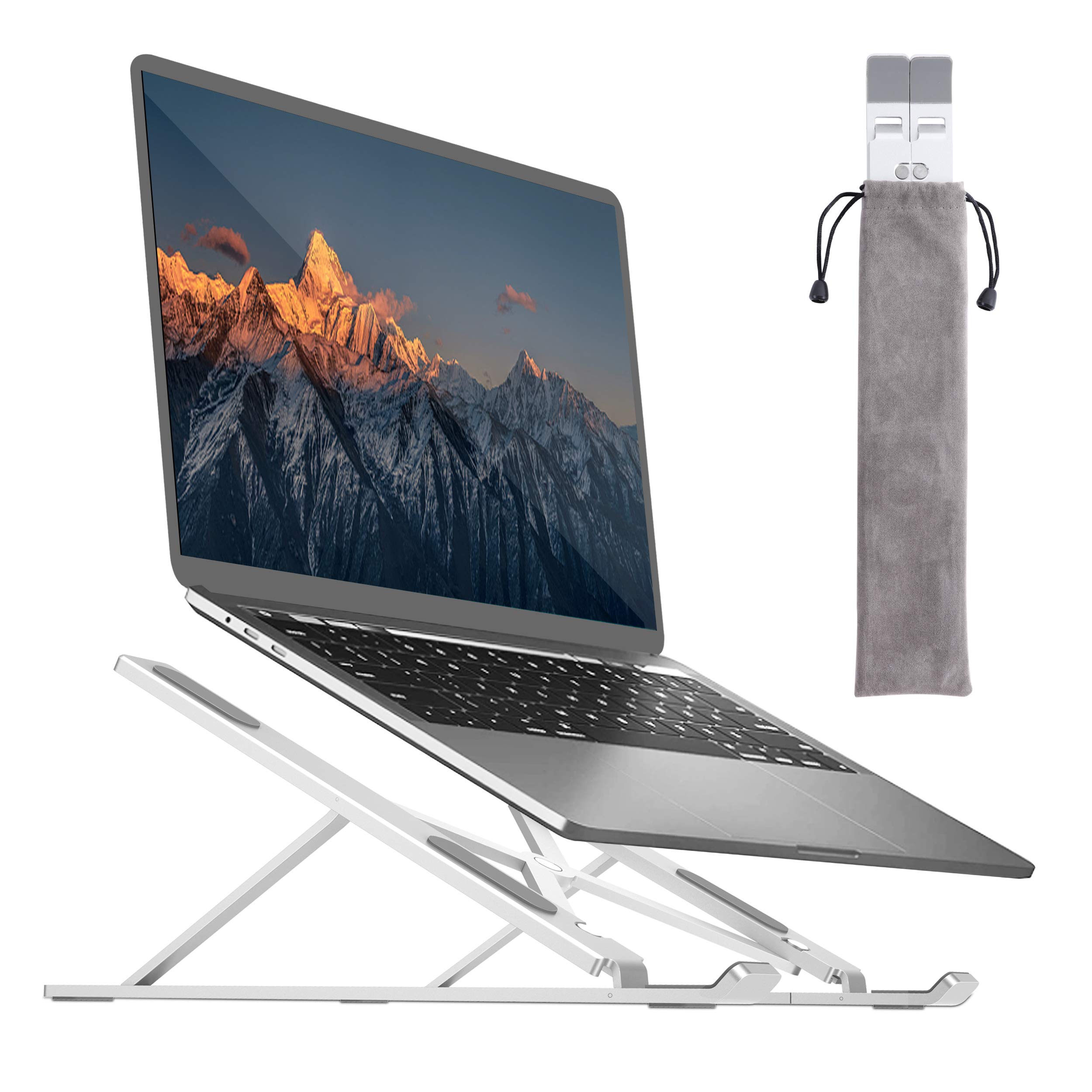 BY4U Laptop Stand for Desk, Portable Laptop Stand Adjustable Height, Foldable Laptop Holder, Non-Slip Aluminum MacBook Computer Stand 9 Angles Anti-Slip Laptop Riser Compatible with 7-17 inch Laptops