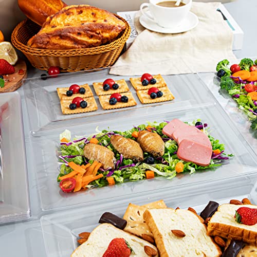 DaYammi 12 Pack Plastic Serving Trays, Heavy Duty Clear Plastic Serving Platters 13”×8” Rectangle Disposable Serving Platters and Trays for Parties, Wedding, Birthday, Dessert Table, Cupcake