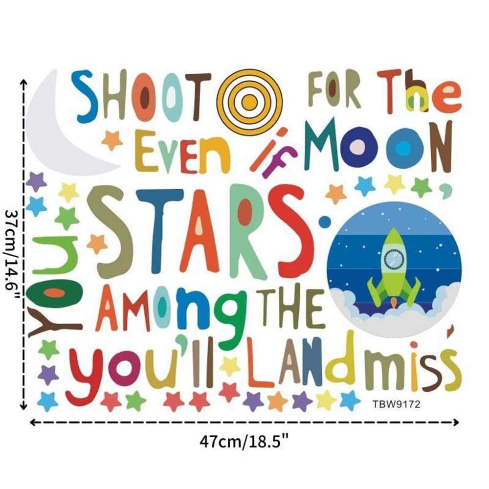 Colorful Inspirational Quotes Wall Decals Lettering Rocket Stars Wall Stickers for Baby Room Nursery Classroom Bedroom