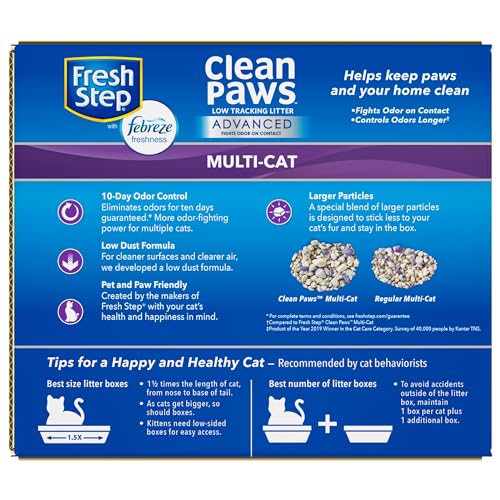 Fresh Step Clean Paws Cat Litter With Febreze Freshness, Advanced Multi-Cat Low-Tracking Clumping Litter With Guaranteed Odor Control, 37 lbs. (2 x 18.5 lb. Box)